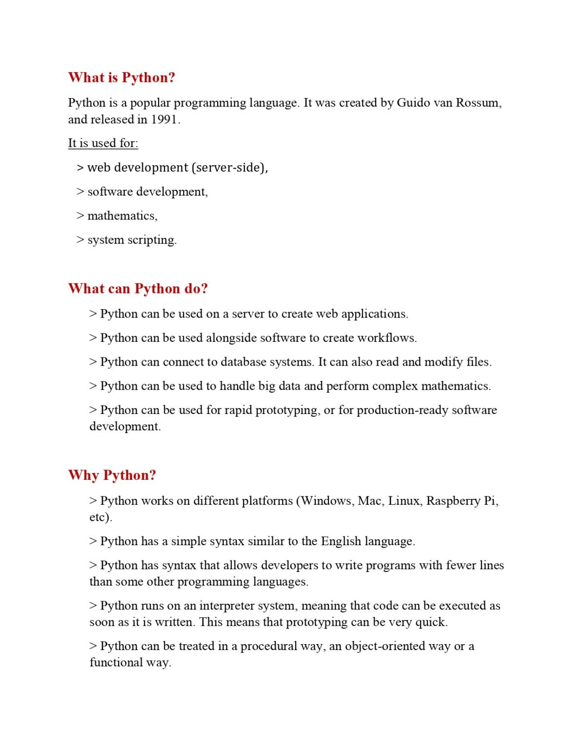 Getting started with Python from here (Session 1) PDF - Connect 4 Techs