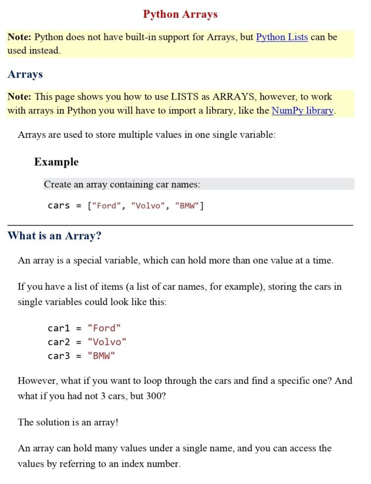 Python Arrays (Session 19) PDF - Connect 4 Techs